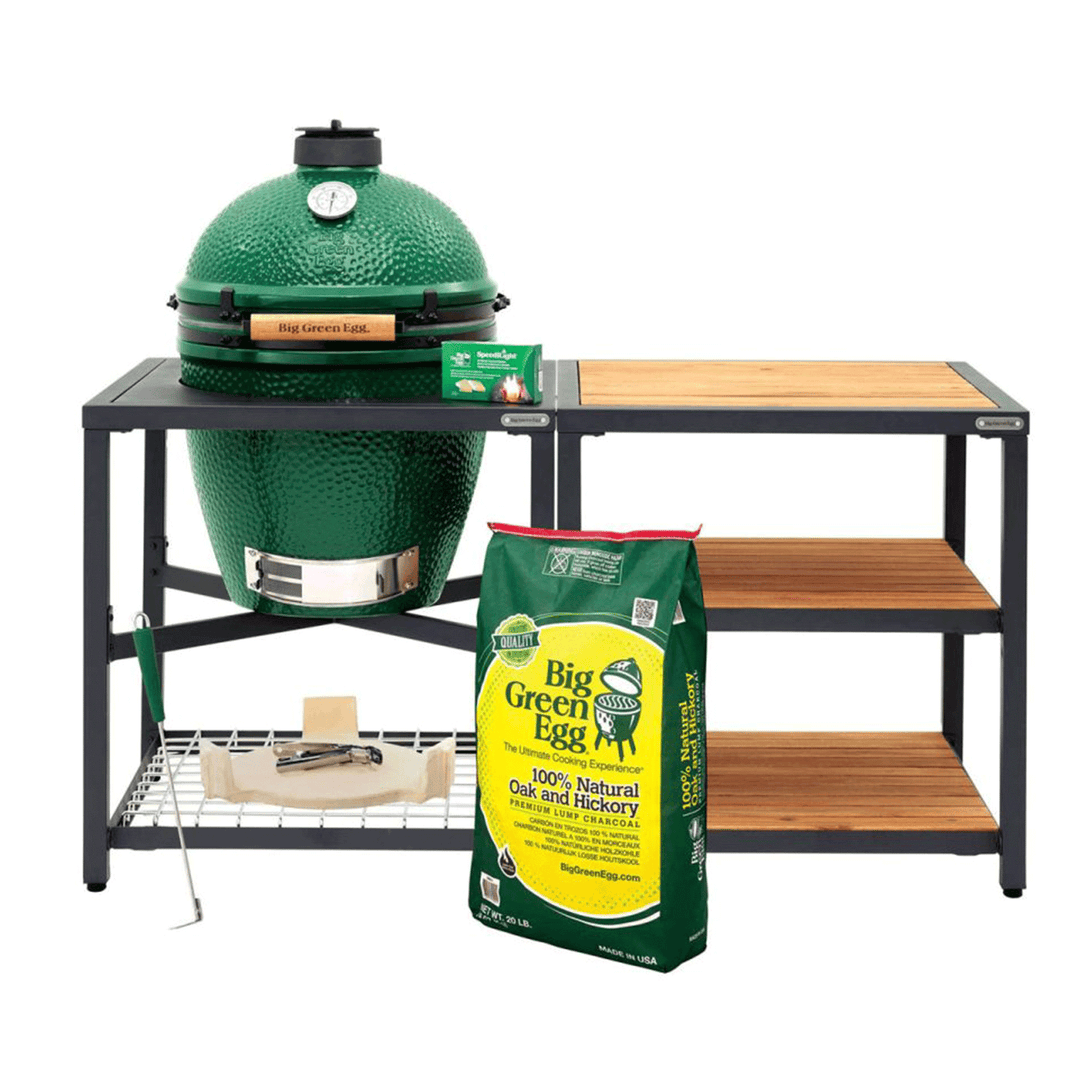 Large Big Green Egg in Modular Nest with Expansion and 3 Acacia Insert